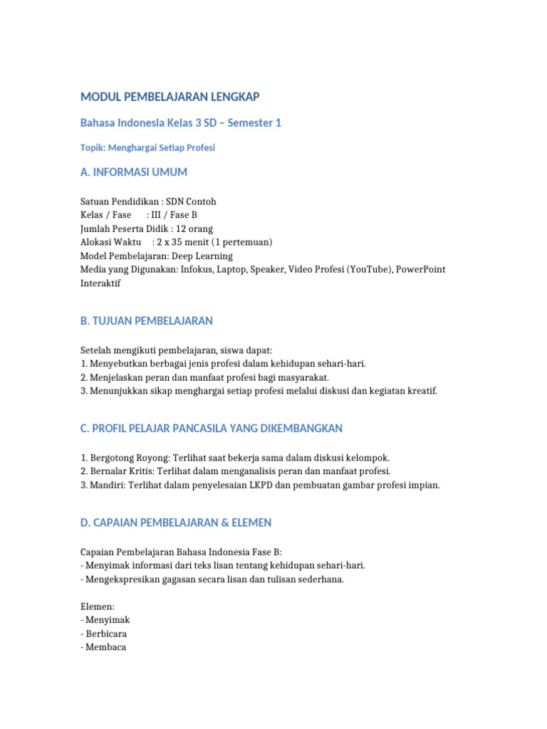 Modul Lengkap Profesi Kelas3SD | PDF