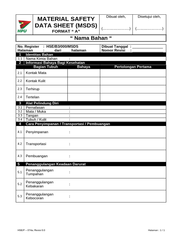 HSE - F - 074a Rev 0.0-MSDS Format A | PDF