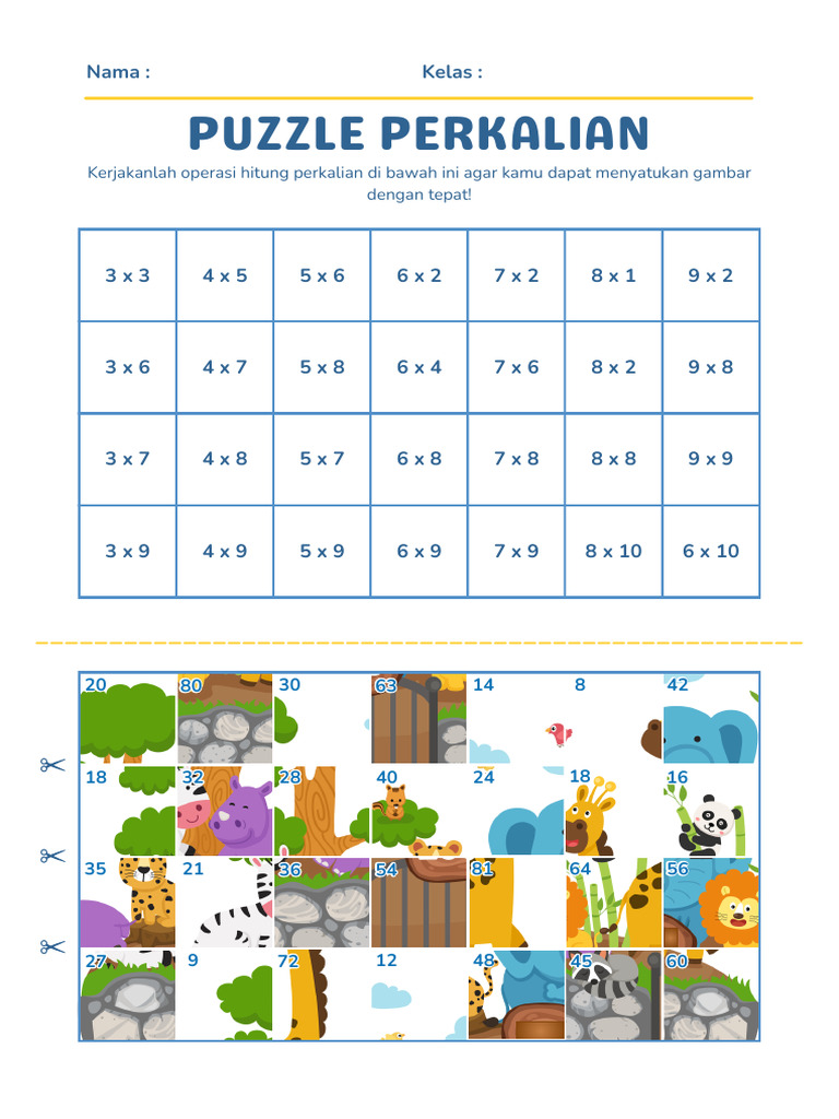 Puzzle Perkalian Lembar Kerja Teka Teki Matematika Numerasi Aktivitas ...