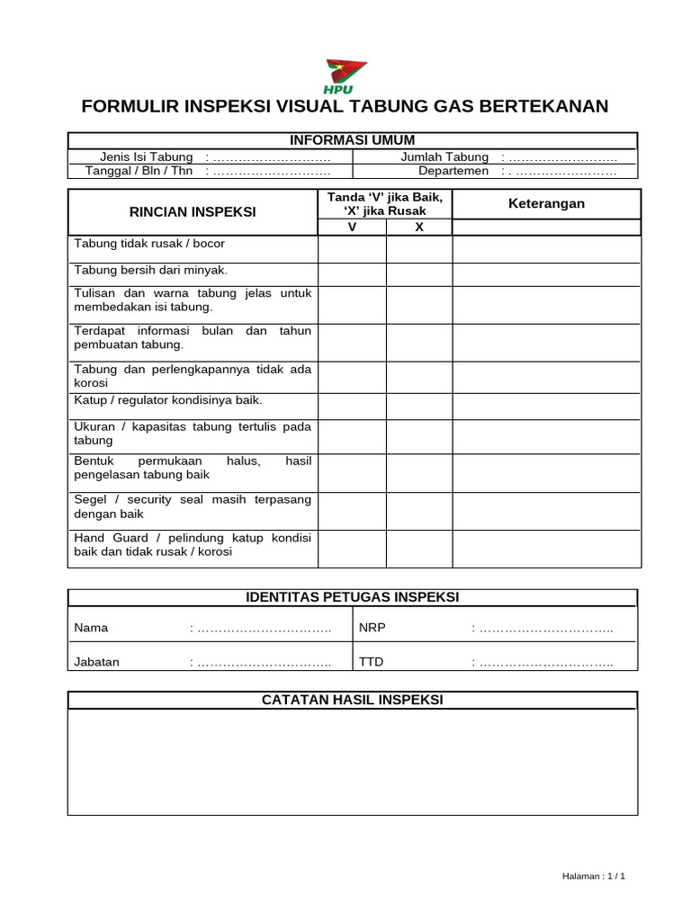 Form Inspeksi Visual Tabung Gas Bertekanan | PDF