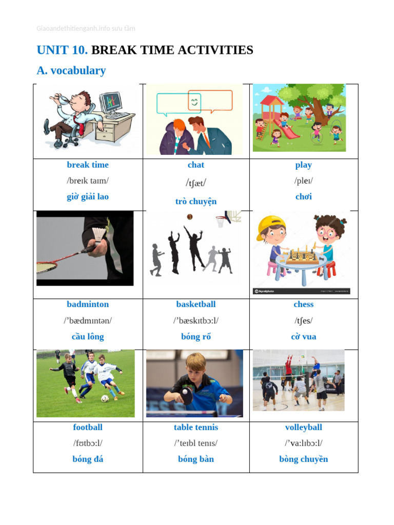 Unit 10. Break Time Activities | PDF