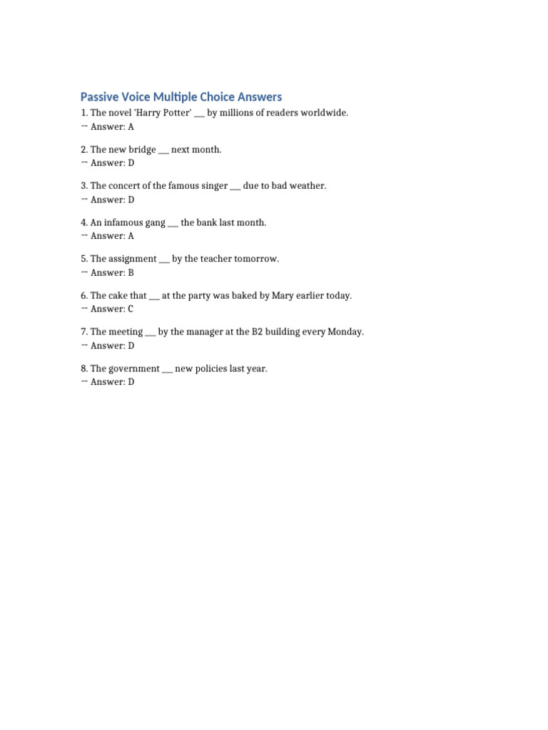 Passive Voice Answers | PDF