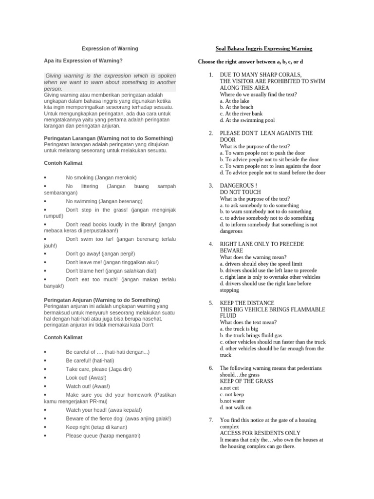 Warning Expressions in English | PDF