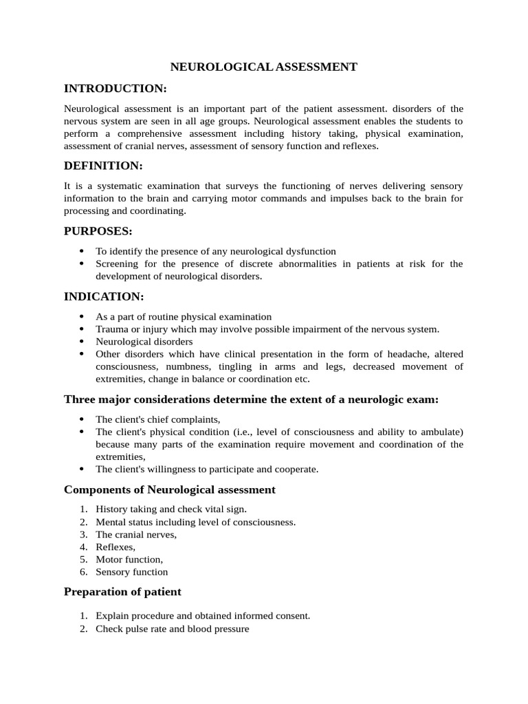 Neurological Assessment Overview | PDF | Anatomical Terms Of Motion ...