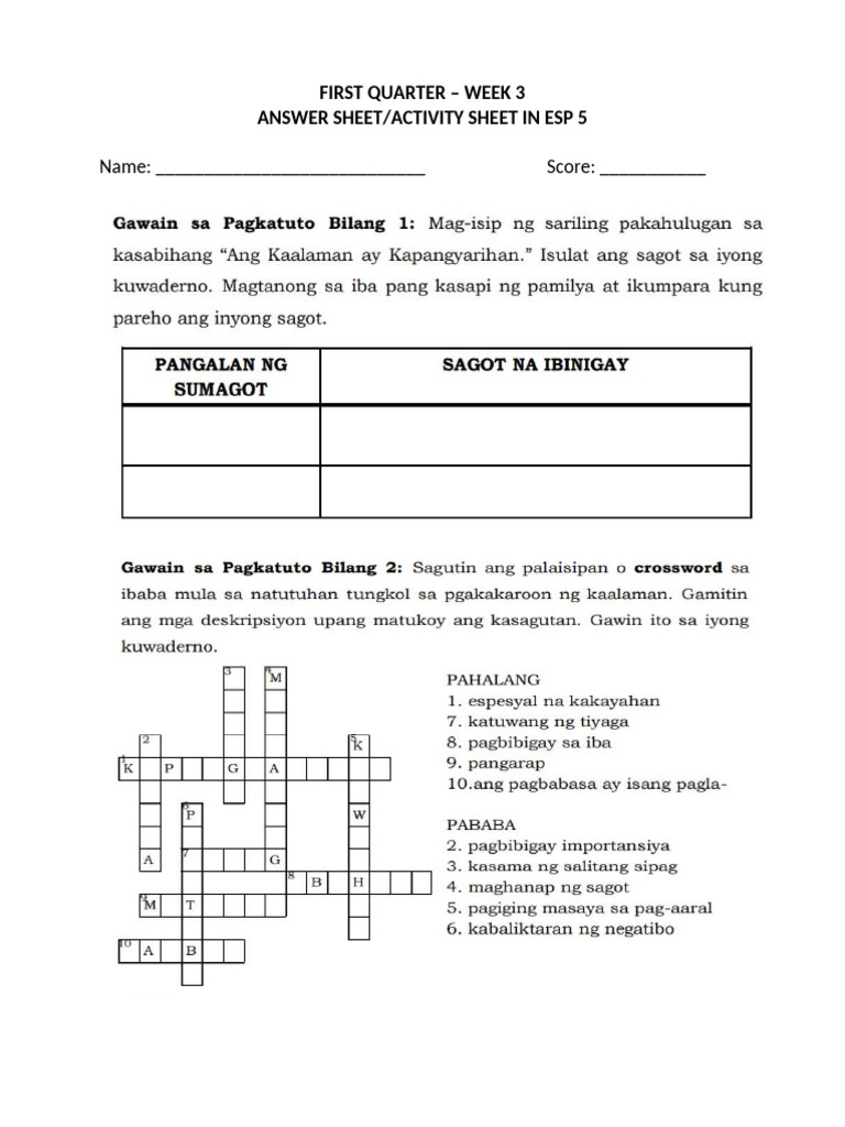 Activity Sheets Qtr1 Week3 | PDF | Chess Theory | Chess