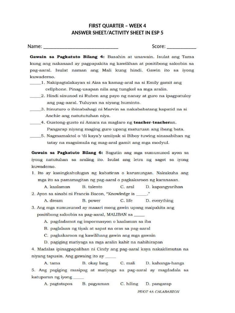 Activity Sheets Qtr1 Week4 | PDF