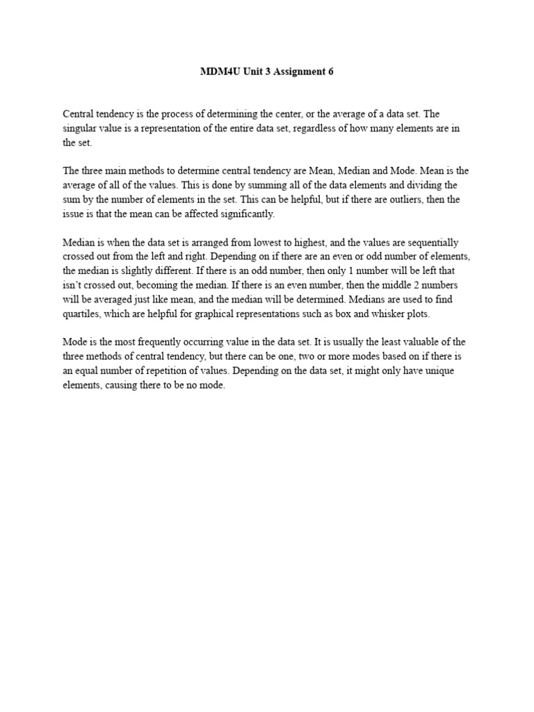 MDM4U Unit 3 Assignment 6 | PDF | Mean | Median