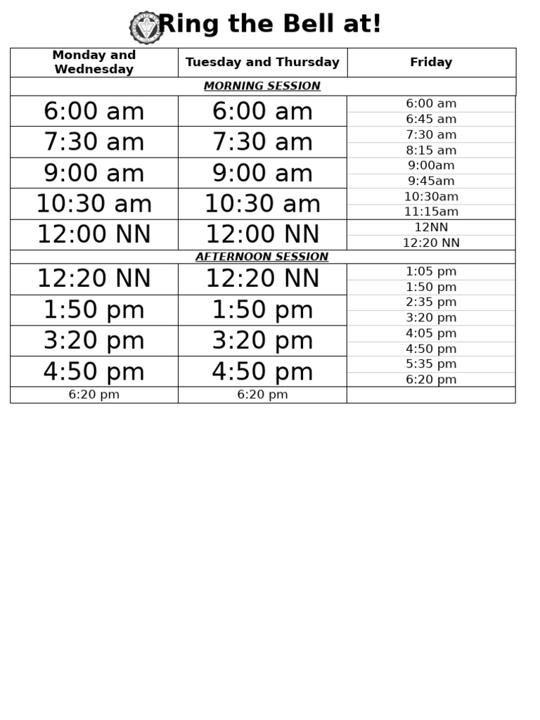 Weekly Schedule for Ring the Bell | PDF