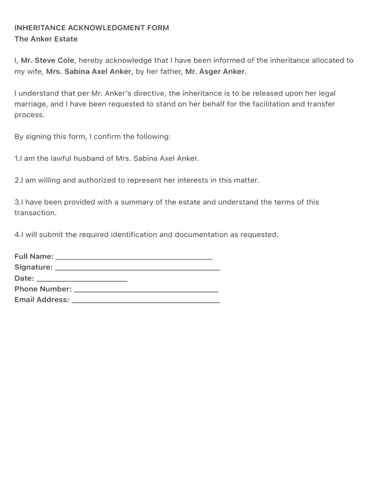Inheritance Acknowledgment Form | PDF