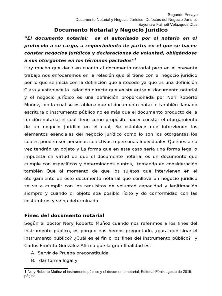 Ensayo Sobre Documento Notarial y Negocio Jurídico | PDF | Ley común | Justicia