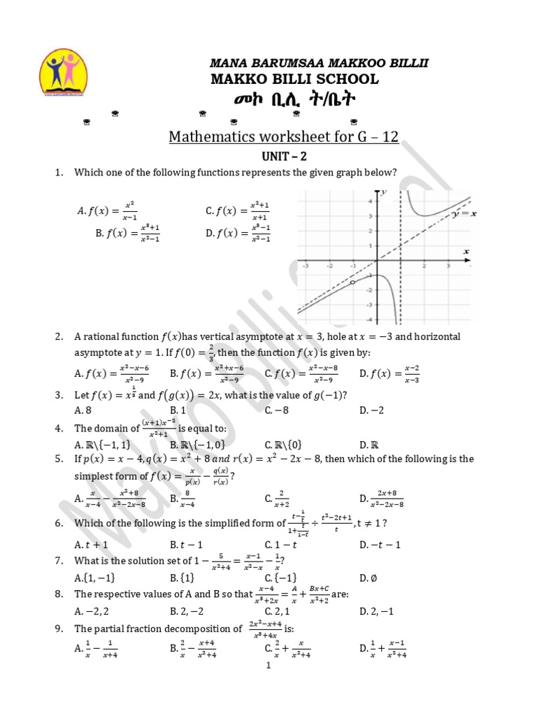 G-12 Mathematics Worksheet Unit 2 | PDF | Asymptote | Mathematical ...