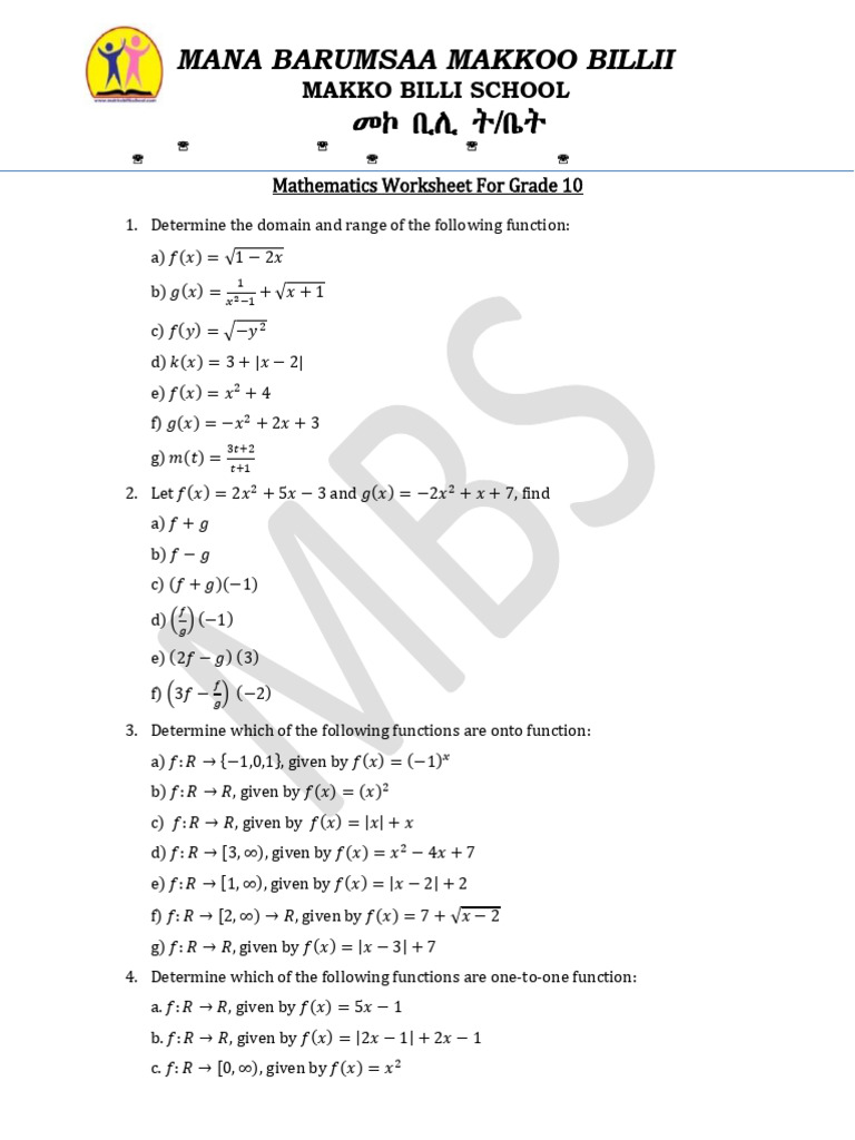 Grade 10 Maths Worksheets PDF | PDF | Function (Mathematics ...