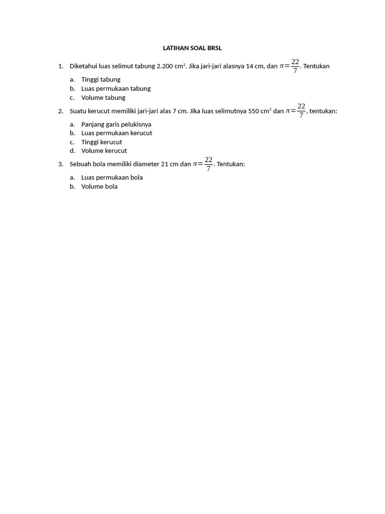 Latihan Soal Geometri Tabung dan Kerucut | PDF