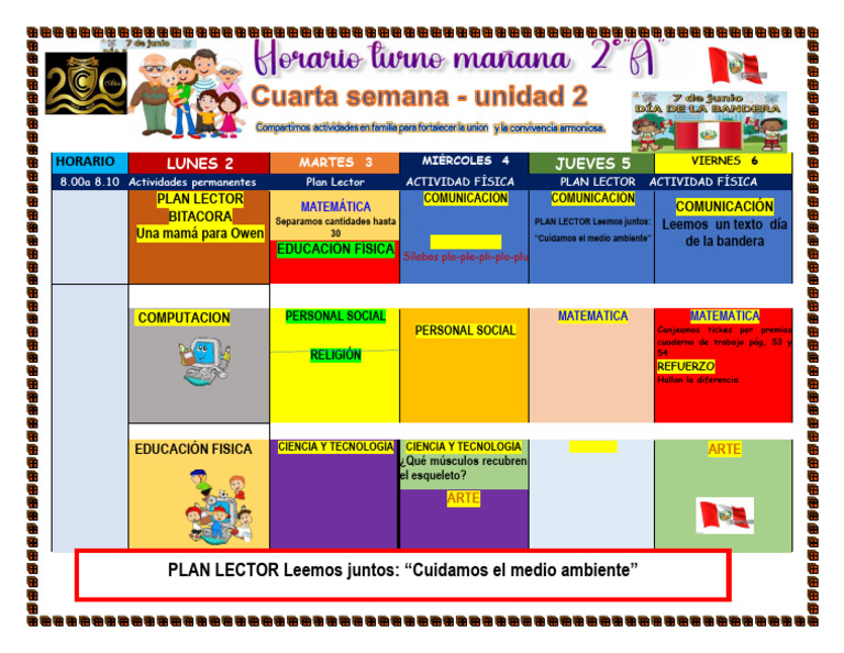 2a 0horario Semana 4 Unidad 2 Del 2 Al 6 de Junio 2025 | PDF