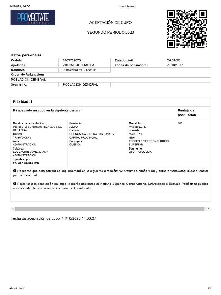 Aceptacion Del Cupo J | PDF