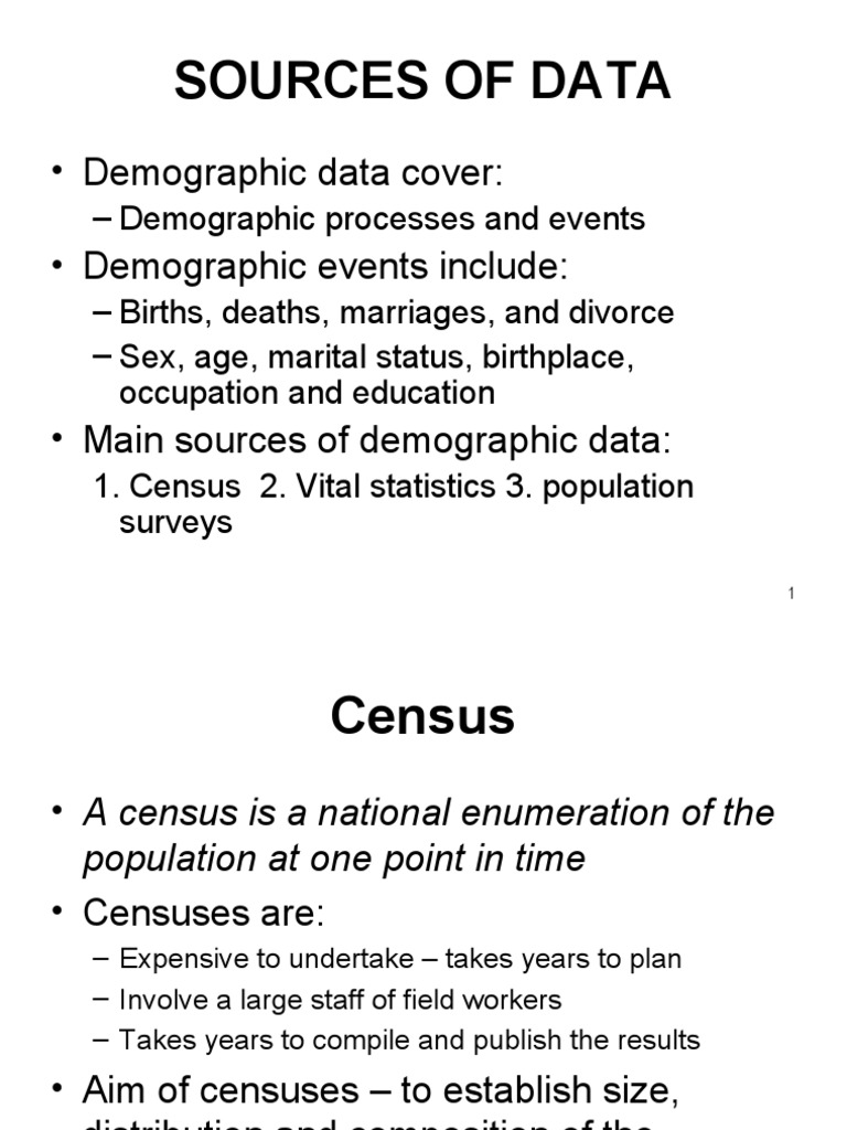 Sources of Data: - Demographic Data Cover: - Demographic Events Include ...