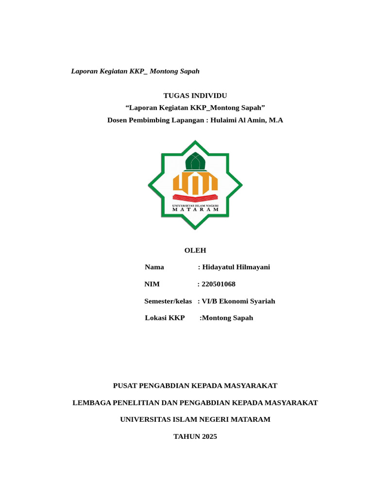 Laporan Kegiatan KKP Montong Sapah 2025 | PDF