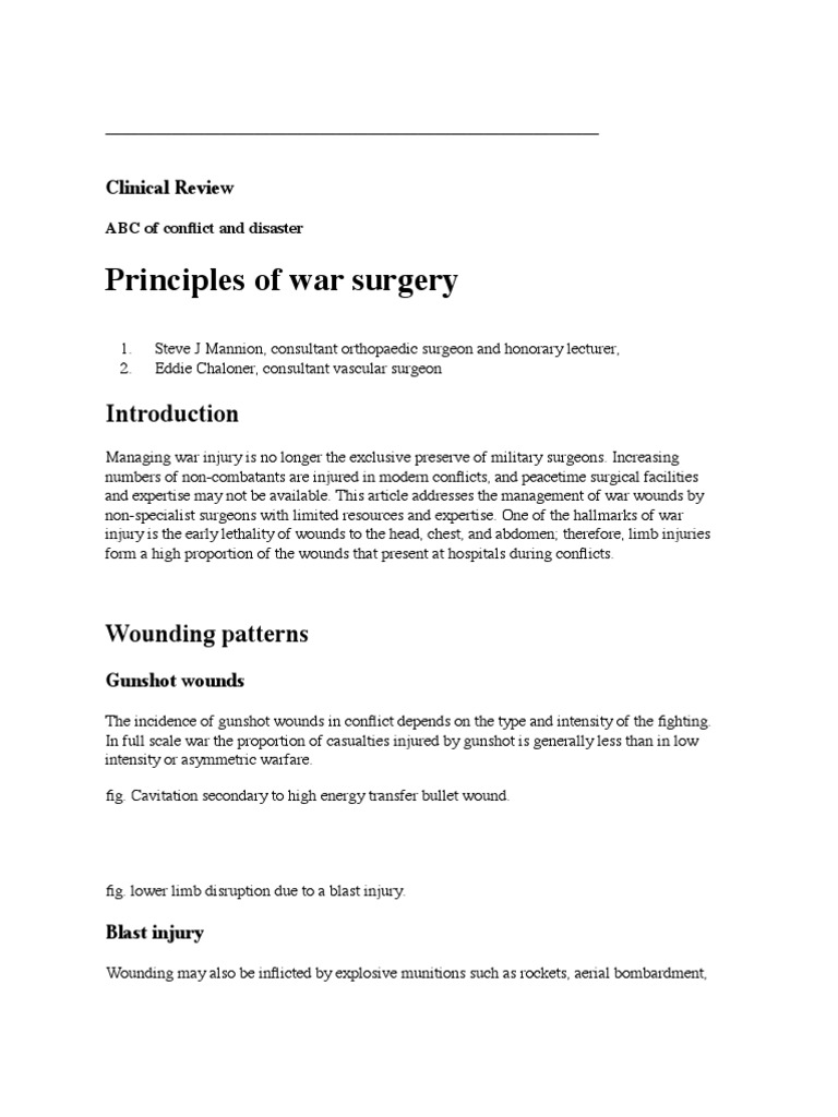 Medical Treatment of Battle Wounds | PDF | Amputation | Wound