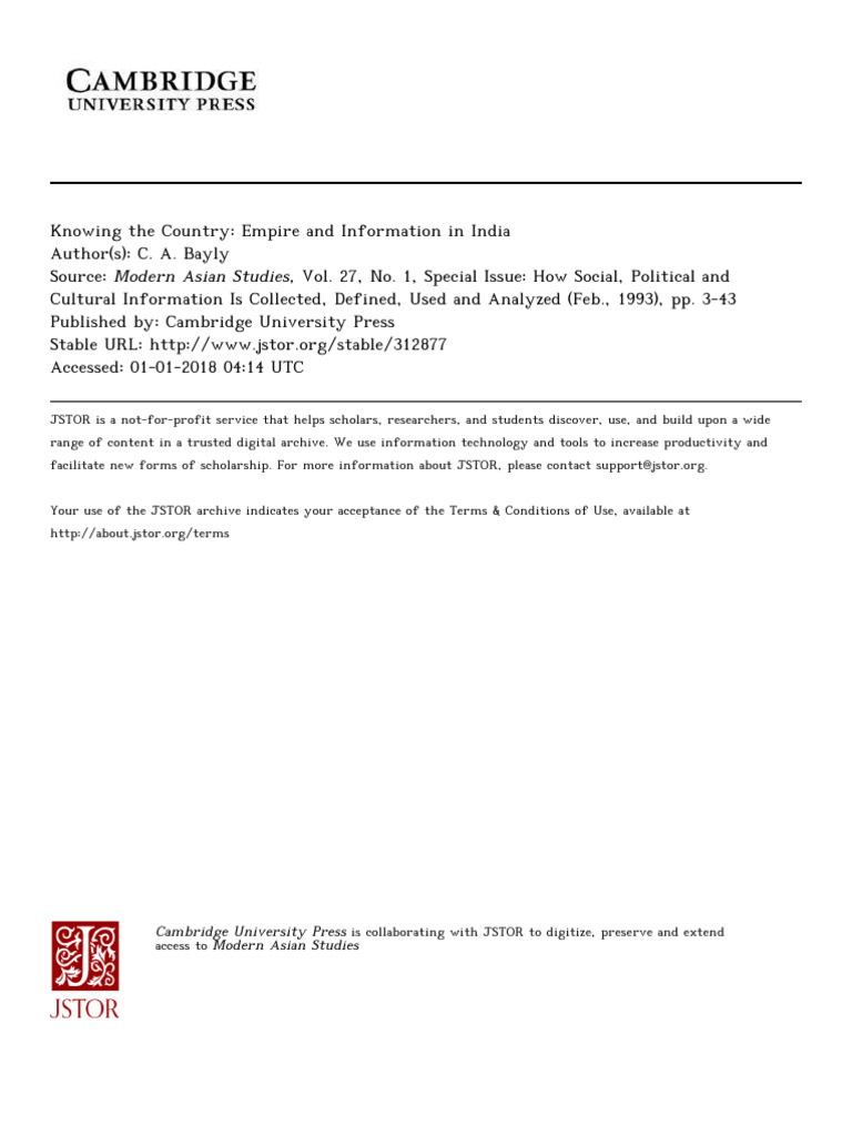Bayly-Knowing The Country-1993 | PDF | Mughal Empire