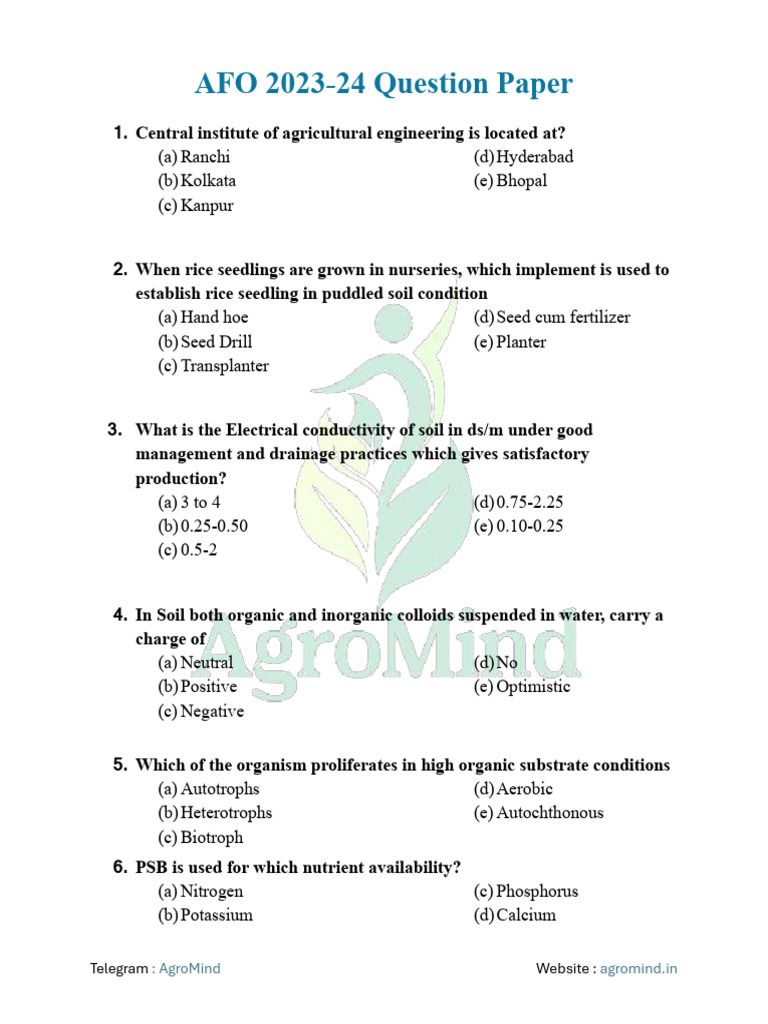 IBPS AFO Prelims 2024 Question Paper | PDF | Soil | Interest