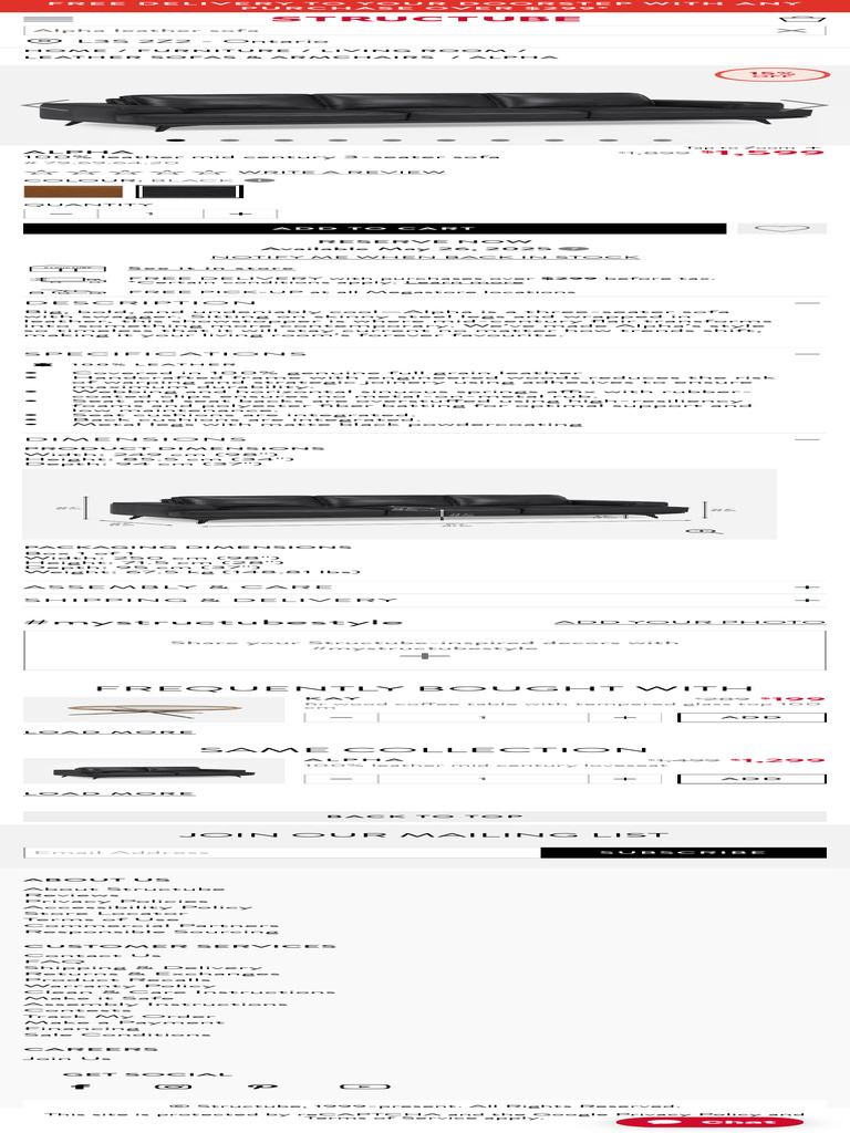 ALPHA 100 Leather Mid Century 3-Seater Sofa Structube | PDF | Couch