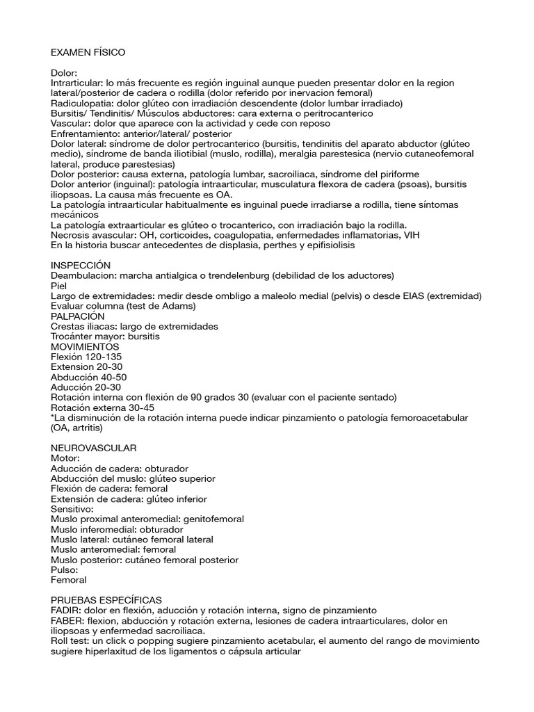 Pruebas FADIR y FABER en Cadera | PDF | Rodilla | Sistema ...