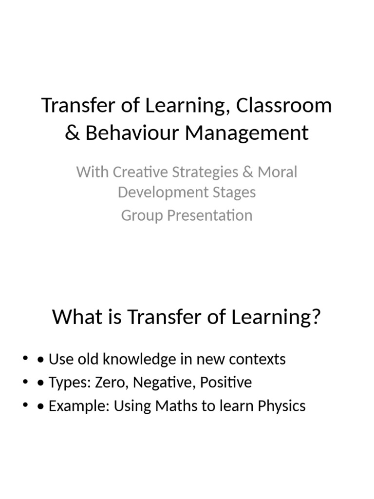Transfer of Learning & Classroom Management | PDF