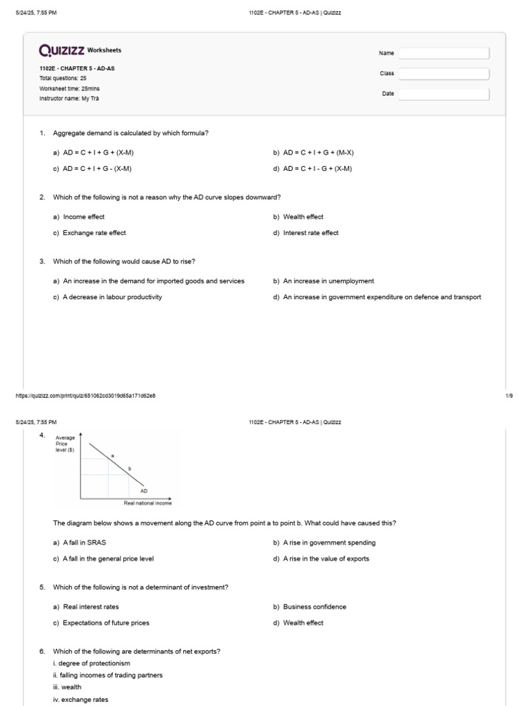 AD-AS Model Worksheets | PDF | Inflation | Economic Equilibrium