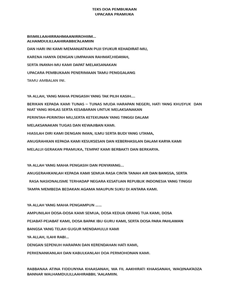 Teks Doa Pembukaan Upacara Pramuka | PDF