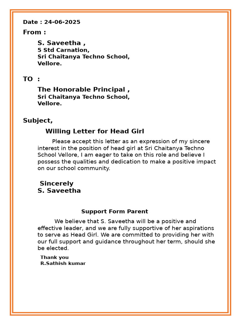 Head Girl Letter | PDF
