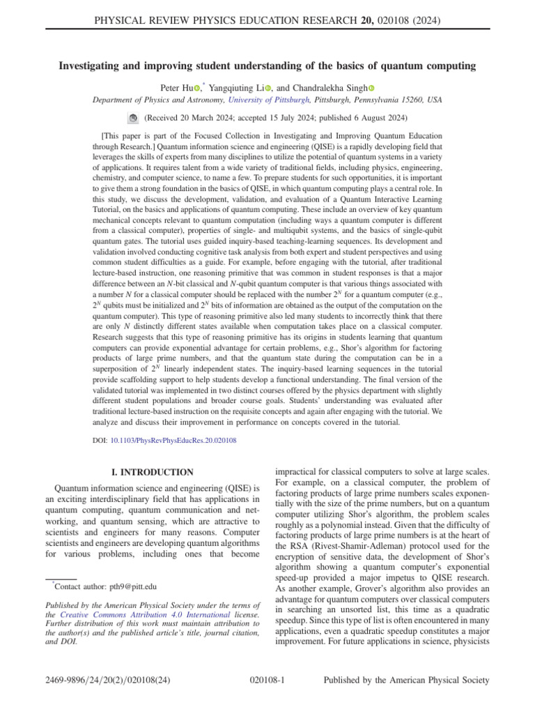 PhysRevPhysEducRes.20.020108 Cópia | PDF | Quantum Computing | Theoretical Physics