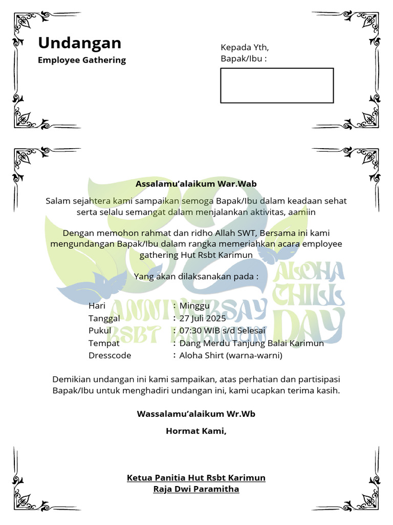 Undangan Employee Gathering Rsbt Karimun | PDF