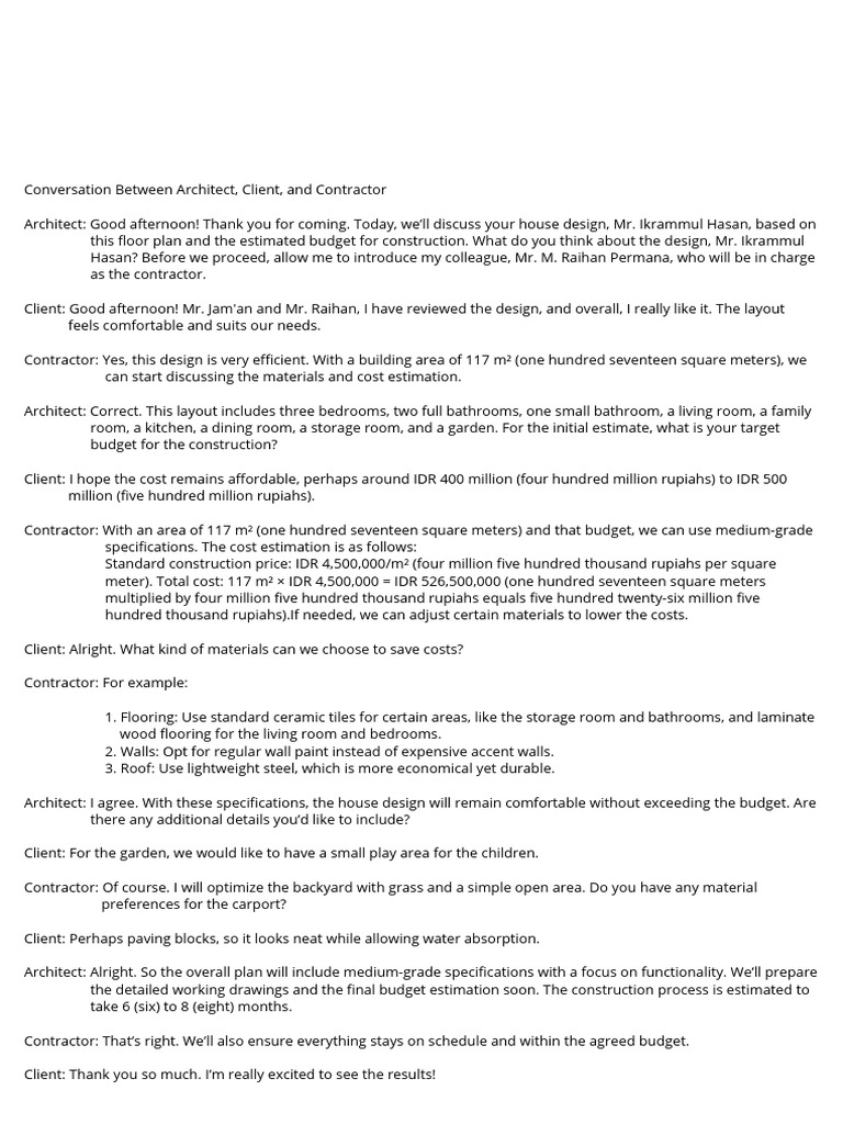 House Design Discussion: Architect, Client, Contractor | PDF | Room ...