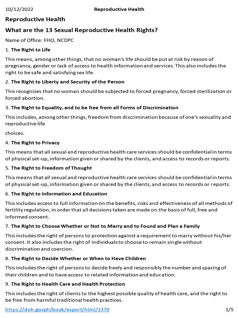 What Are The 13 Sexual Reproductive Health Rights | PDF | Reproductive ...