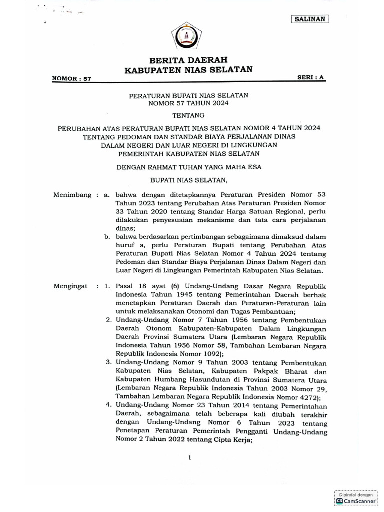 Perbup 57 Tahun 2024 - Perjadin | PDF