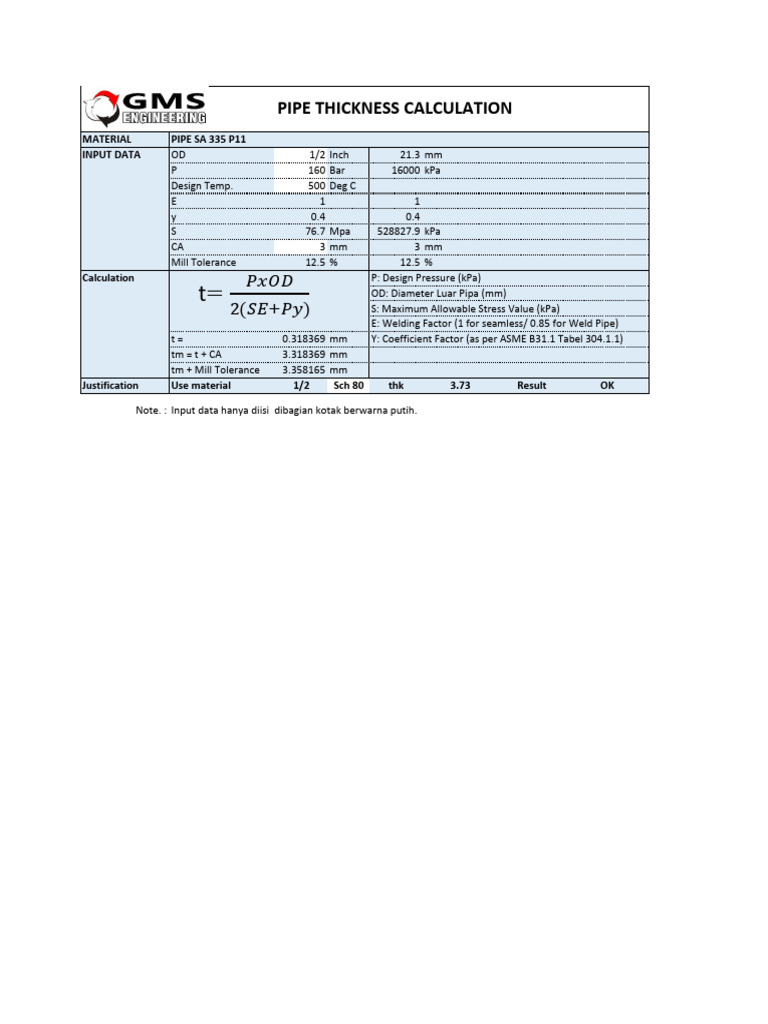 Pipe Thickness Calculation | PDF