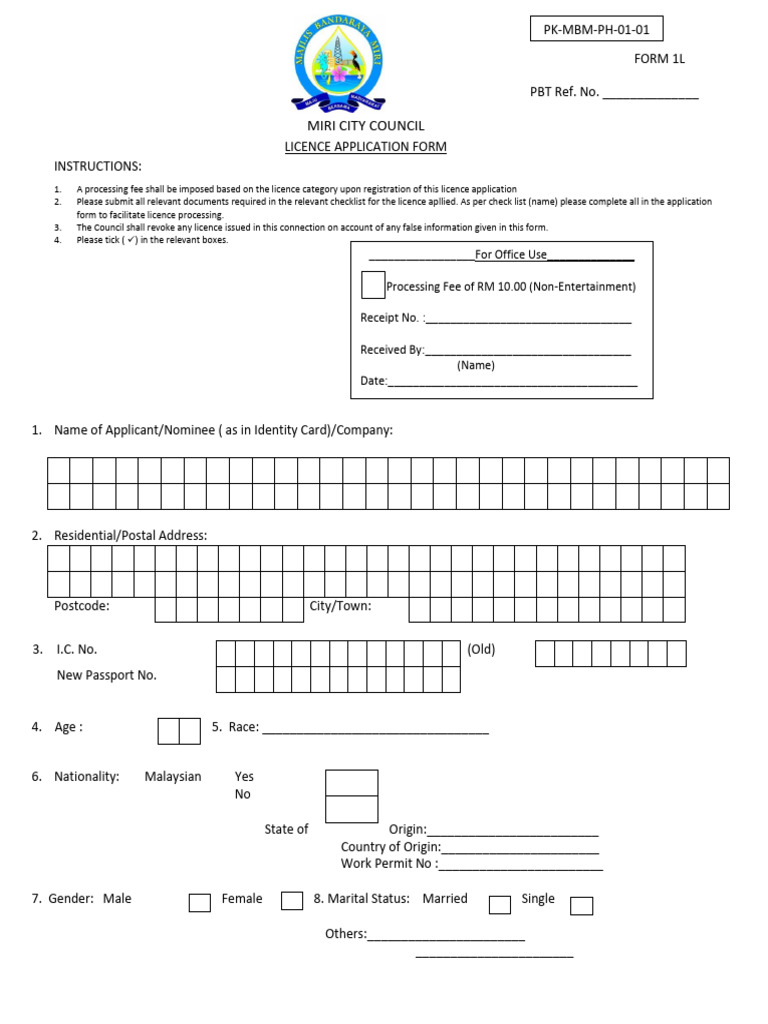 Miri City Council Food Licence Application | PDF