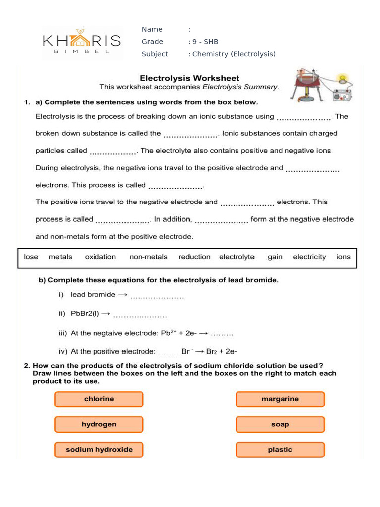 Grade 9 - Chemistry (Electrolysis) - SHB | PDF