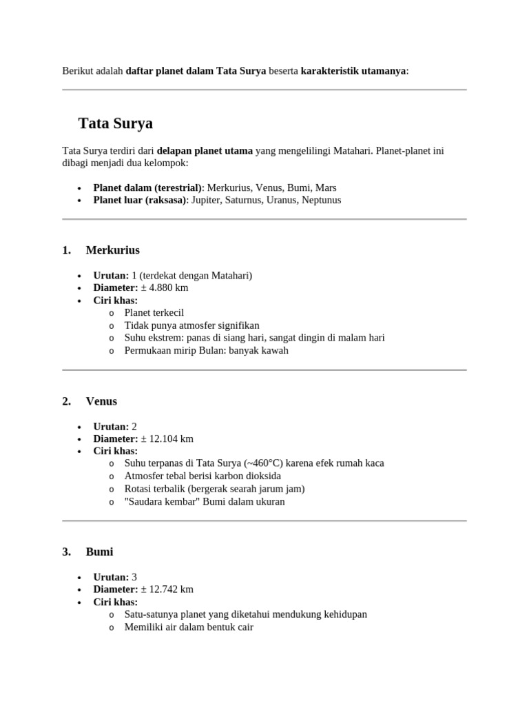 Berikut Adalah Daftar Planet Dalam Tata Surya Beserta Karakteristik ...