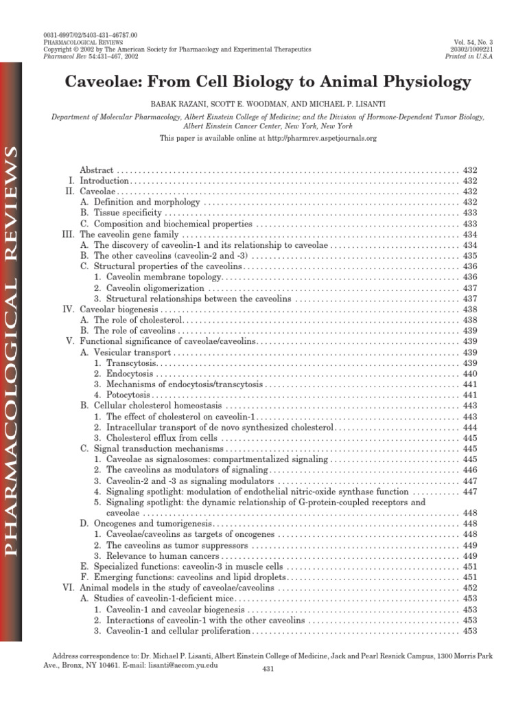 Caveolae: Cell Biology to Physiology | PDF | Cell Membrane | Proteins