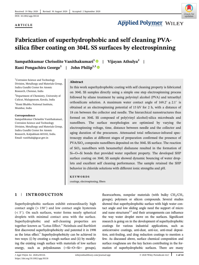 Superhydrophobic PVA-Silica Coating on SS | PDF | Hydrophobe | Chemistry