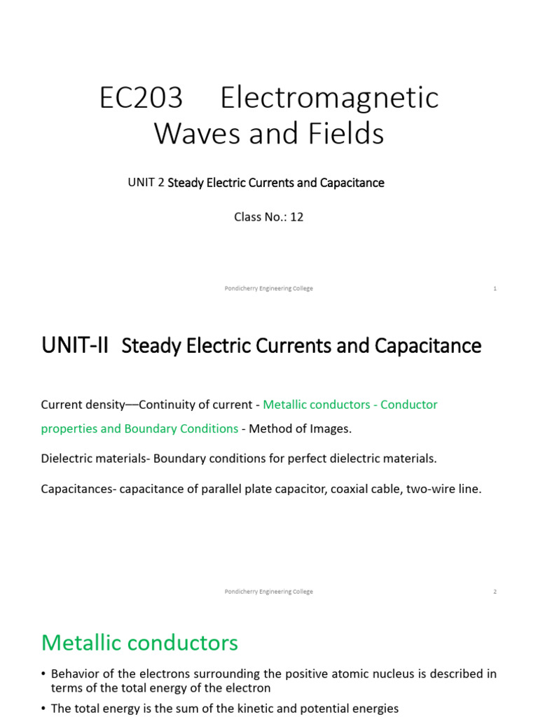 EC203 Unit2Class 12 Slides | PDF | Electrical Resistivity And Conductivity | Electron