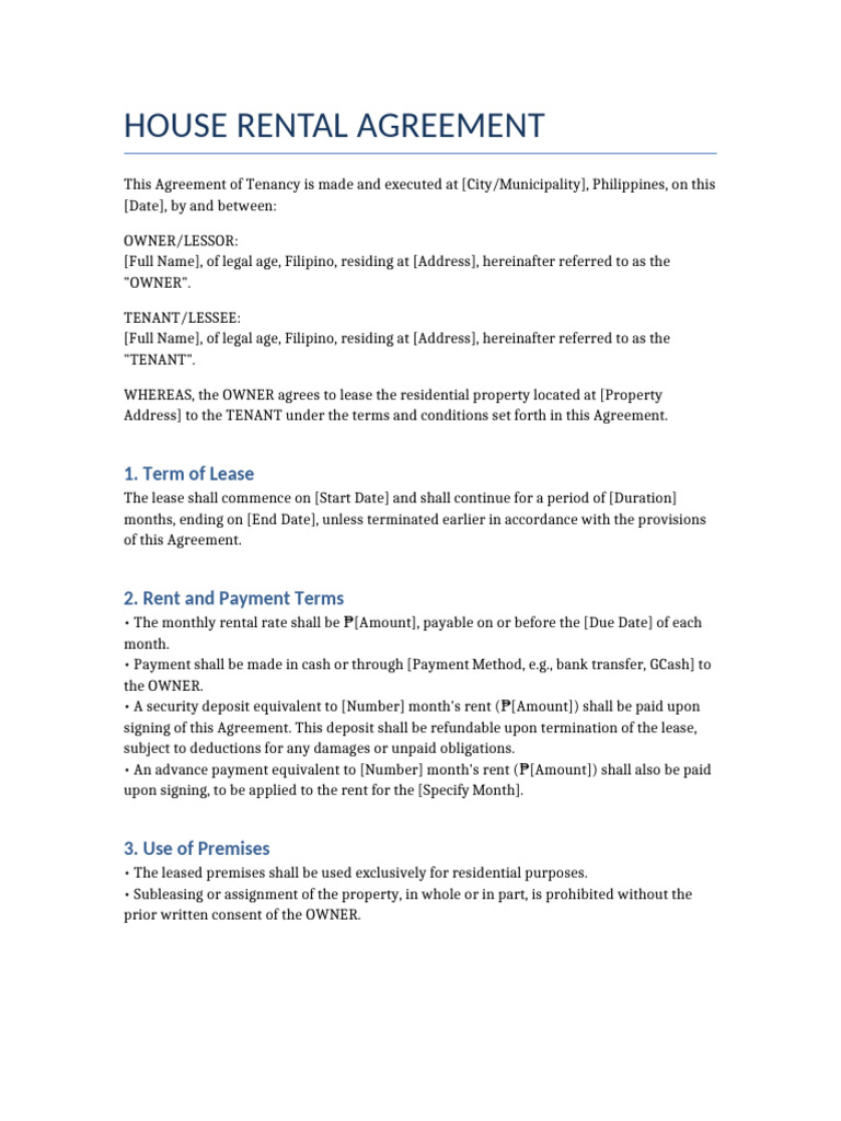 Philippine House Rental Agreement | PDF | Lease | Business Law