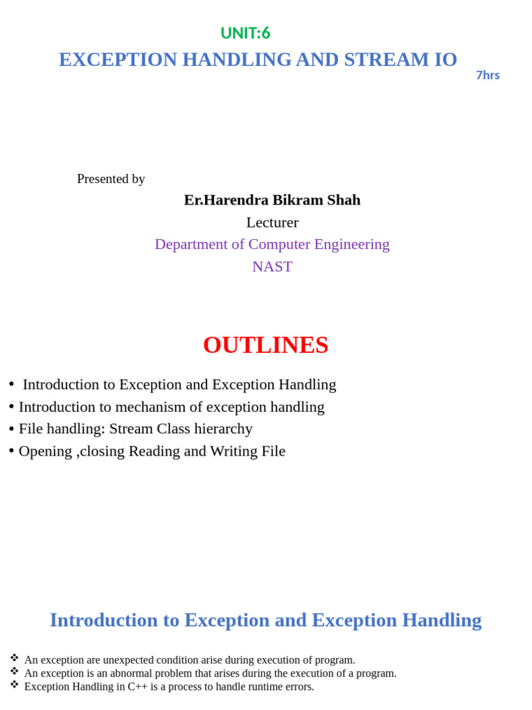 Unit 6 Exception Handling and Stream IO | PDF | Namespace | Filename