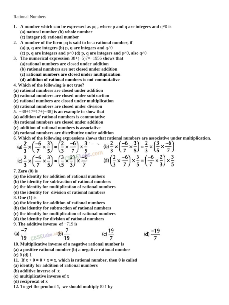Rational Numbers Exampler Test | PDF | Multiplication | Rational Number
