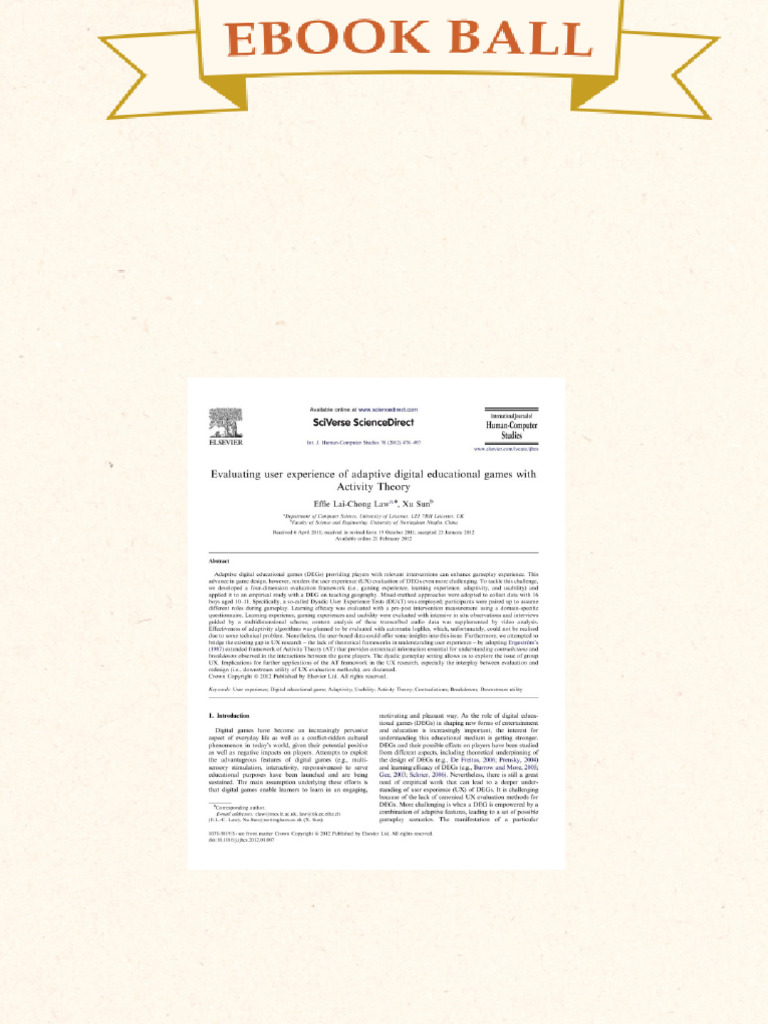 Evaluating User Experience of Adaptive Digital Educational Games With Activity Theory 1st ...