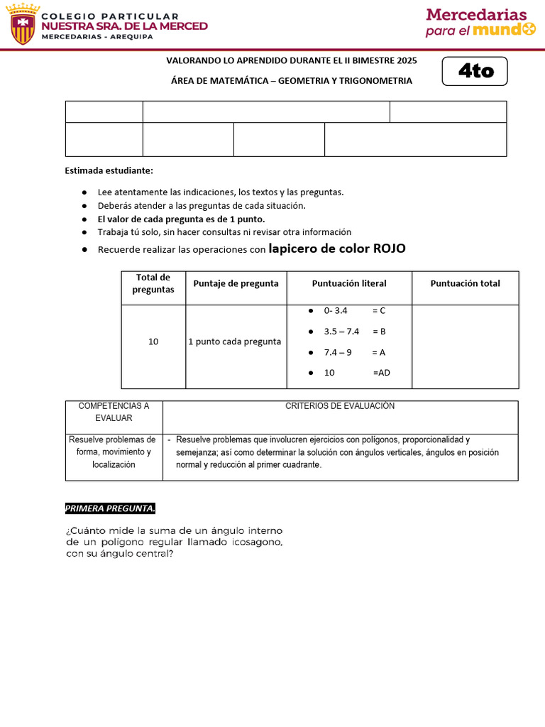Valorando Lo Aprendido 2025 - 4to | PDF