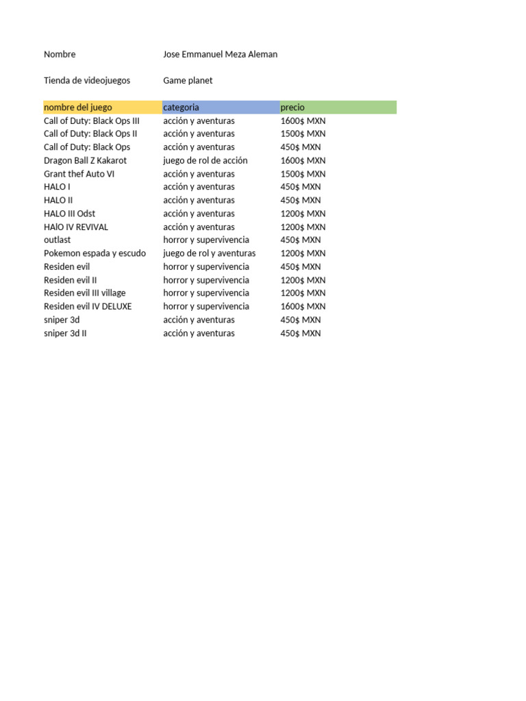 Practica7 Excel | PDF | Videojuegos | Juego de azar