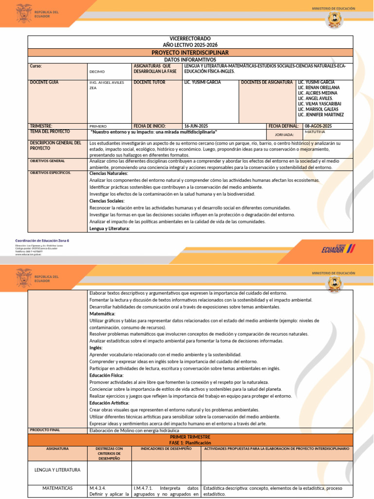 Proyecto Interdisciplinario 10mo Egb | PDF | Sustentabilidad | Entorno natural