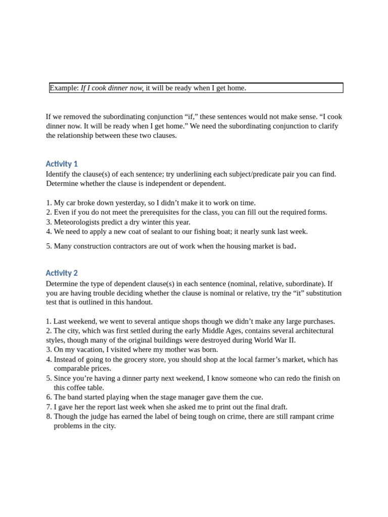 Lesson 1 - Sentence Structure & Clauses | PDF | Clause | Grammar